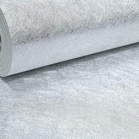 Plain Silver Shimmer Wallpaper Sienna Texture Foil Metallic Effect Heavy Weight