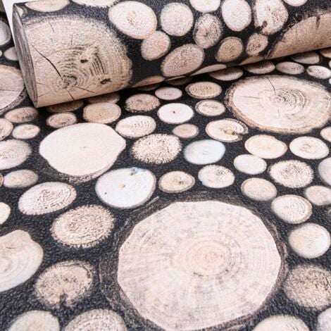 Wood Logs Stacked Feature Wallpaper Textured Thick Realistic Wooden Log ...