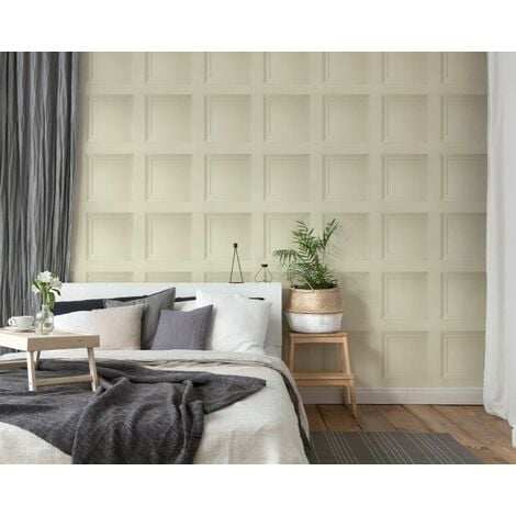 Decor Wood Panel 3D Effect Wooden Panelling Feature Modern Wallpaper Cream