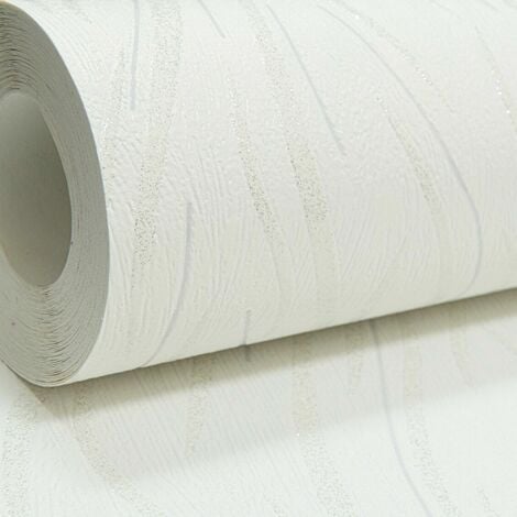Plain White Subtle Silver Glitter Wave Textured Wallpaper Paste the ...