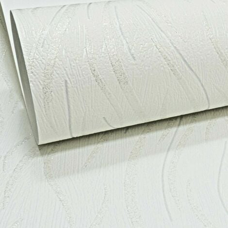 Plain White Subtle Silver Glitter Wave Textured Wallpaper Paste the ...