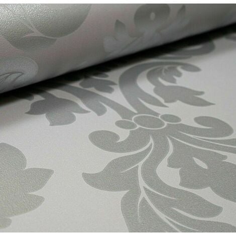 Arthouse Grey Silver Traditional Vintage Floral Damask Metallic Wallpaper