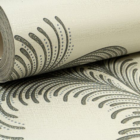 Rasch Eden Feathers Gold Grey Metallic Glitter Non Woven Textured Wallpaper