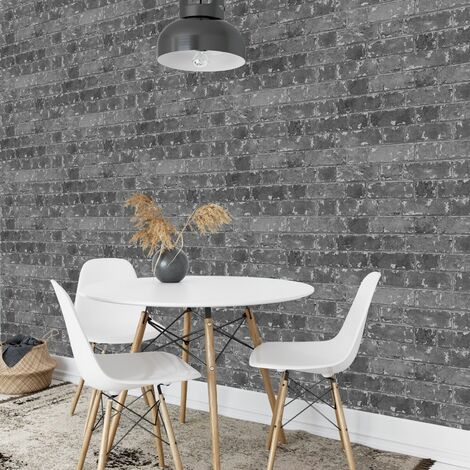 Rustic Black House Brick Effect Realistic Mural Feature Wallpaper Metallic