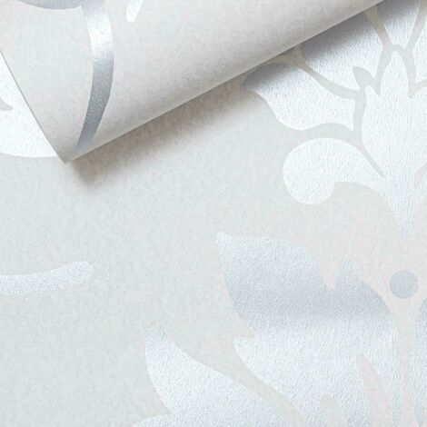 AS Creation Cream Metallic Silver Grey Floral Damask Wallpaper