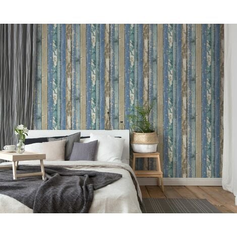 Rustic Distressed Elm Wood Plank Effect Blue Cabin Beige Realistic ...