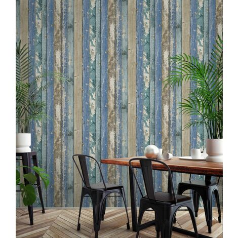 Rustic Distressed Elm Wood Plank Effect Blue Cabin Beige Realistic ...