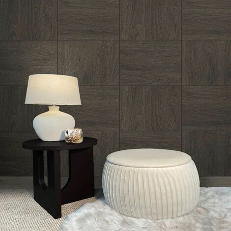 Wood Block Panel Wallpaper Dark Oak Heavyweight Realistic Wood Grain Rasch