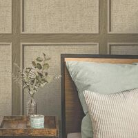 Walnut Oak Panelled Wallpaper 3D Smooth Brown Weave Wood Grain Effect Rasch