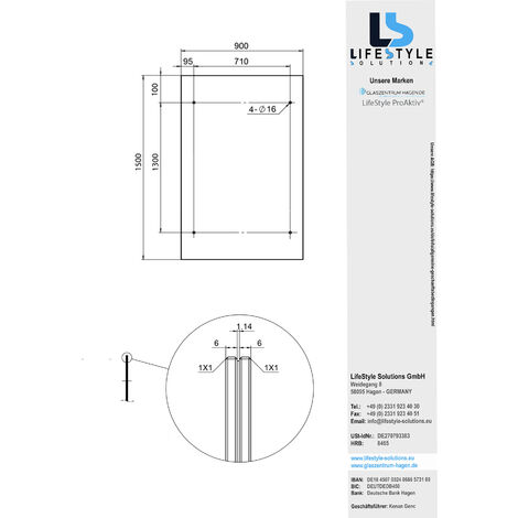 Glaszentrum Hagen - Type/VBK 150x90 auvent en verre VSG avec support ...