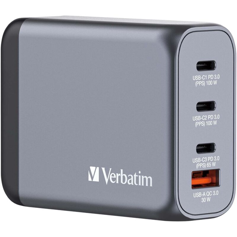 Verbatim 100W-GaN-Charger, 2x USB-C PD 100W, 1x USB-C PD 65W, 1x USB-A ...