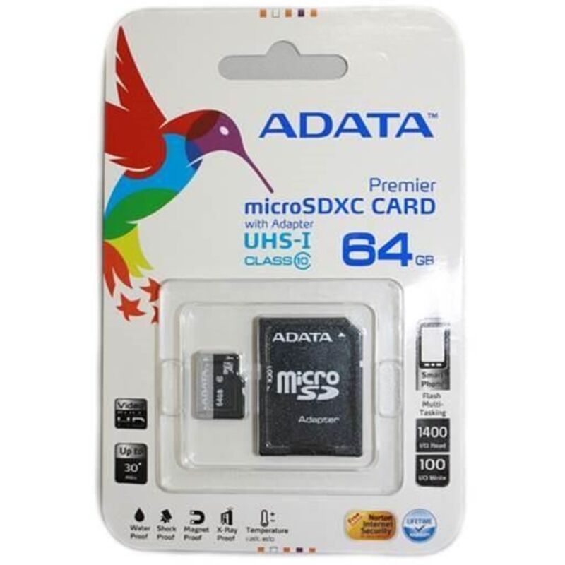 SD MicroSD Card 64GB ADATA SDHC (UHS-I Class 10) retail (AUSDX64GUICL10-RA1)