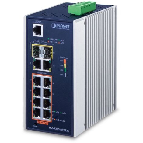 PLANET Technology PLANET Industrial 8-Port 10/100/1000T 802.3at PoE + 2-Port (IGS-4215-8P2T2S)