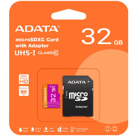 SD MicroSD Card 32GB ADATA SDHC (UHS-I Class4) m. Adapt. reta (AUSDH32GUICL10-RA1)