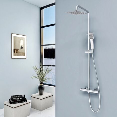 Colonne de douche thermostatique, kit carré chromé AICA