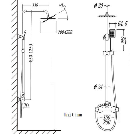 Colonne de douche thermostatique,AICA kit carré chromé