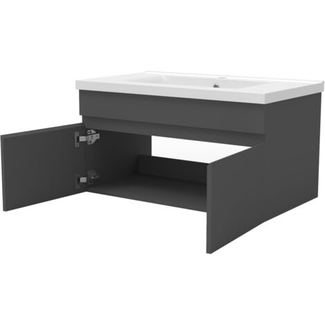 AICA Meuble simple vasque anthracite 60cm avec colonne et miroir 3 ...