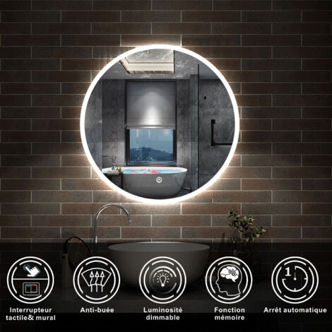 Ensemble meuble vasque L.50cm 2 tiroirs + lavabo + LED miroir rond 60cm ...