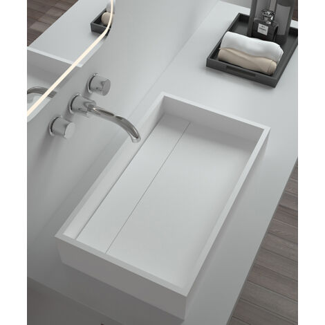 Vasque rectangulaire à poser en solid surface Blanc mat - Shanga