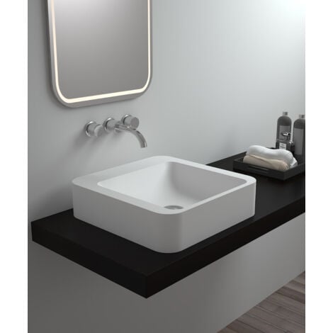 Vasque carrée à poser en solid surface Blanc mat - Luna