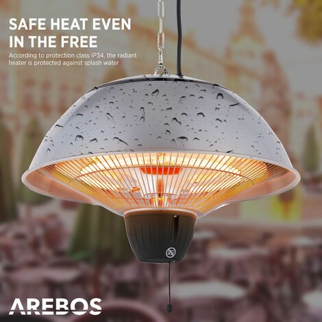 AREBOS Infrared Radiant Ceiling Heater 1500 W with Pull Switch 2 Heat ...