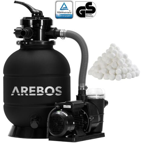 AREBOS sand filter system with pump incl. 700g filter balls Black 400W ...
