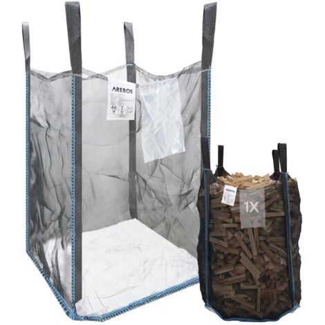 AREBOS Premium Wood Bag Big Bag 100x100x160 cm with 4 loops and filling ...