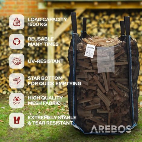 AREBOS Premium Wood Bag Big Bag 100x100x160 cm with 4 loops and filling ...