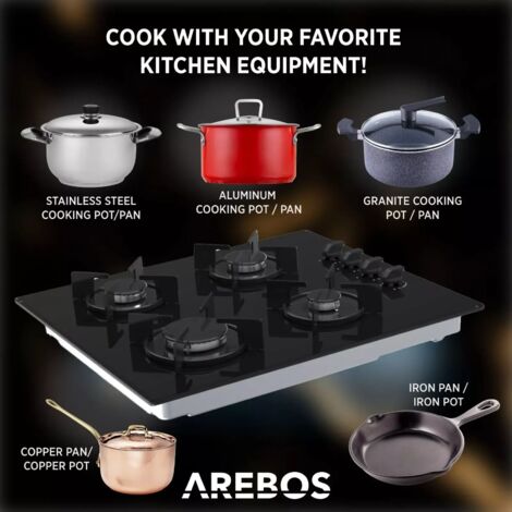 AREBOS gas hob 4-burner glass ceramic hob Built-in gas hob Natural gas ...