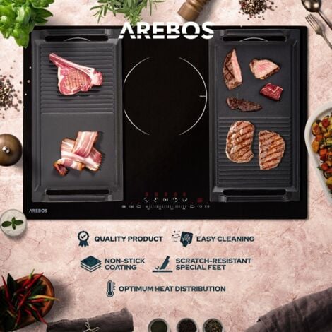 AREBOS griddle plate for induction 43.6 x 22.9 cm griddle plate cast ...