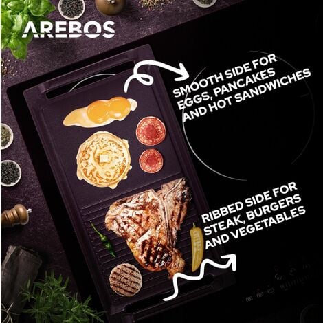 AREBOS griddle plate for induction 43.6 x 22.9 cm griddle plate cast ...