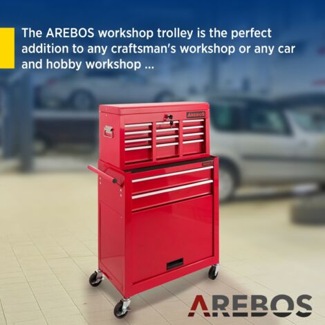 AREBOS Workshop Trolley Tool Trolley with 9 drawers Red