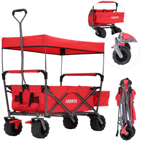 AREBOS Handcart Transport cart Foldable with telescopic pole Red