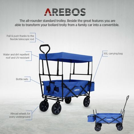 AREBOS Bollard Trolley Foldable Roof Hand Trolley Transport Cart ...