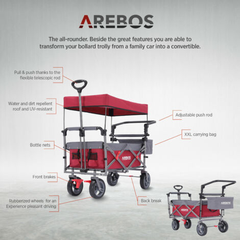 AREBOS Bollard Trolley Foldable Roof Hand Trolley Transport Cart ...