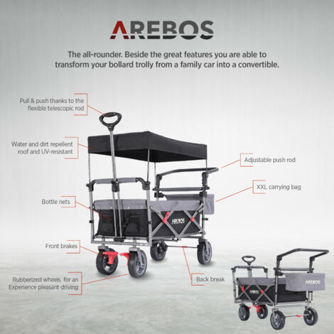 AREBOS Premium Hand Truck with Roof Collapsible Foldable Garden Trolley ...
