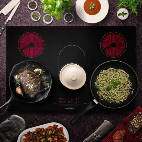 AREBOS glass ceramic hob 8500 W 5 hobs 77cm autarkic incl. dual cooking ...