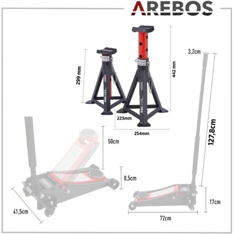 AREBOS 3T Hydraulic Jack Flat 2X Jack Stand 3 Tons Lifting capacity 3 ...