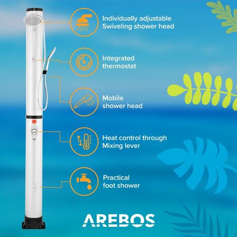 AREBOS Outdoor Shower Solar Shower 40 L Premium silver with base plate ...