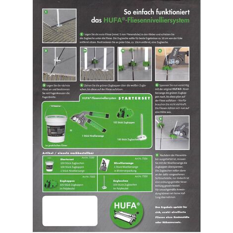 Hufa Fliesen Nivelliersystem 1000 x Zuglaschen Verlegehilfe Plan verlegen