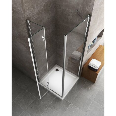 Duschbox aus 6 mm Glas mit Falttür und feststehender Seitenwand, Höhe ...