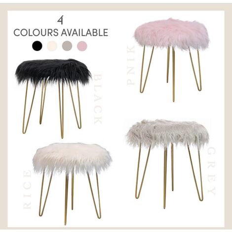 GILL Faux Fur Hairpin Stool, Fluffy Round Footrest, Vanity Dressing ...