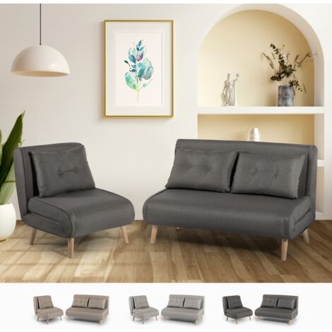 Set divano letto 2 posti scandinavo + poltrona pieghevole Sienna ...