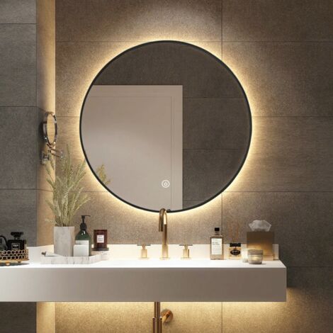 Specchio bagno led rotondo 70cm retroilluminato cornice nero Laugarv L