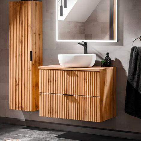 Mobile bagno in legno sospeso cassetti lavandino da appoggio Adel Wood