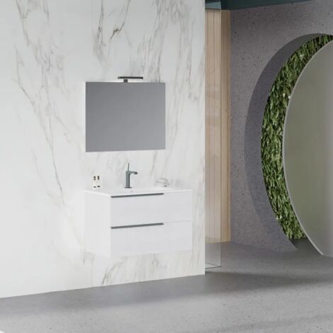 Mobile bagno sospeso bianco 80 cm con lavandino e specchio LED Oikos 80