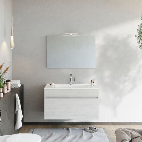 Mobile bagno sospeso lavandino 80cm con specchio lampada LED Bogota 80 ...