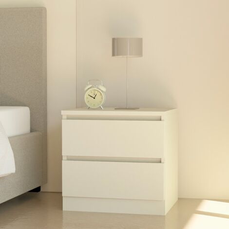Comodino 2 cassetti legno bianco camera da letto moderno Harlene