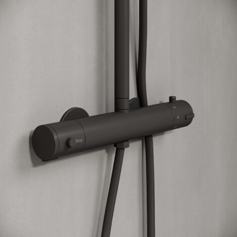 Duschset Samar Duschsystem Duscharmatur mat Schwarz Regendusche