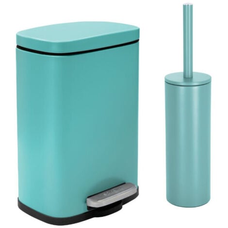 Set Poubelle à pédale 5L & Brosse Wc AKIRA Turquoise mat Spirella